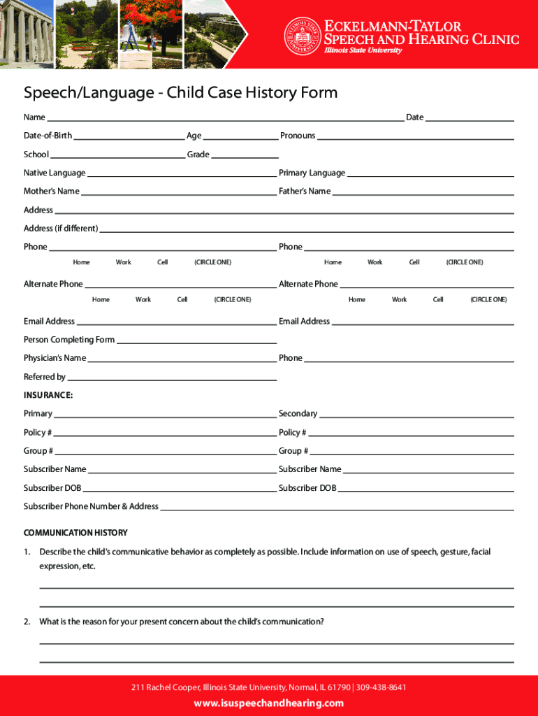 Fillable Online Fluency Child Case History Form - Eckelmann-Taylor ...