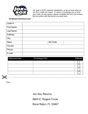 Fillable Online Jox Sox Return Form Fax Email Print - pdfFiller