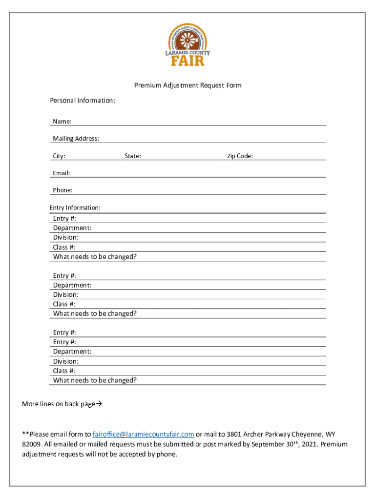 Fillable Online Premium Adjustment Request Form Fax Email Print - pdfFiller