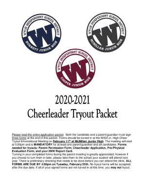 Fillable Online CHEERLEADER TRYOUT PACKET All tryout applications must ...