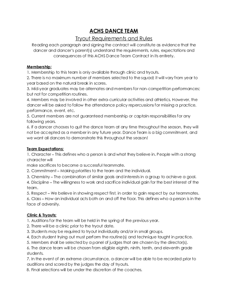 Fillable Online Tryout Requirements and Rules Fax Email Print - pdfFiller
