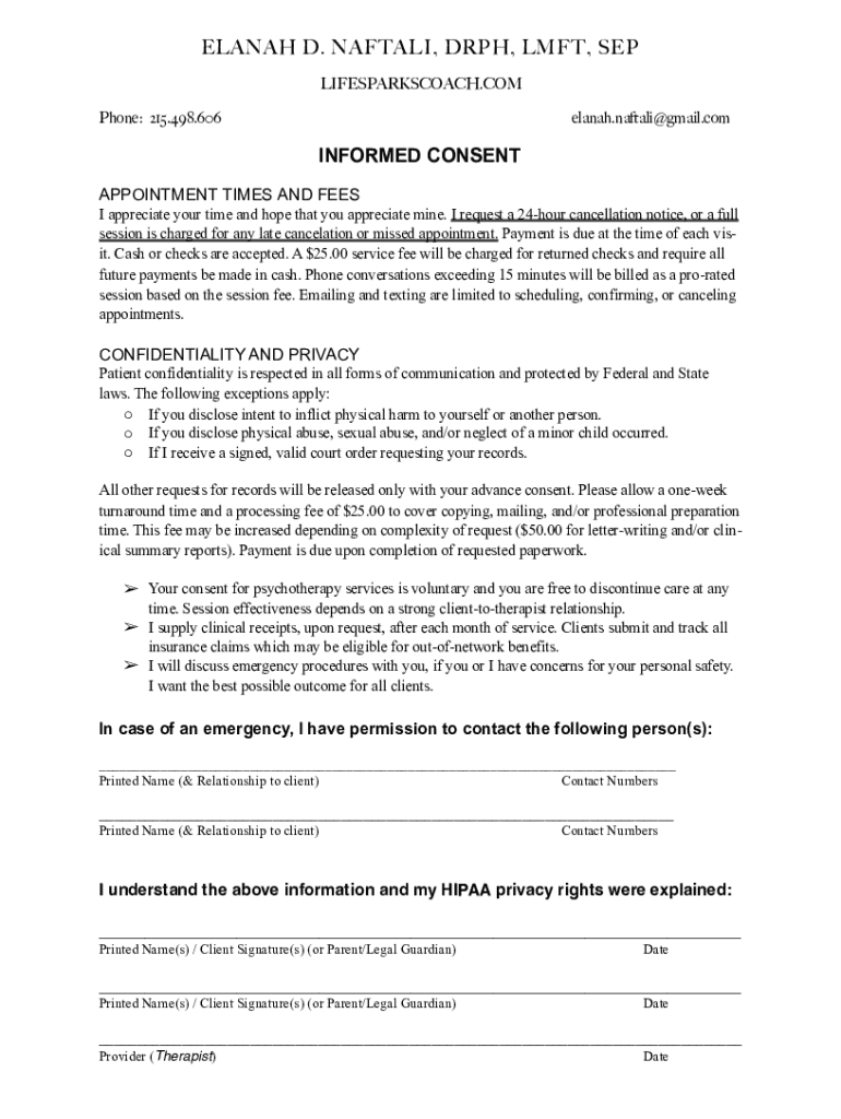 Fillable Online Informed Consent (non-therapeutic hypnosis) Fax Email ...