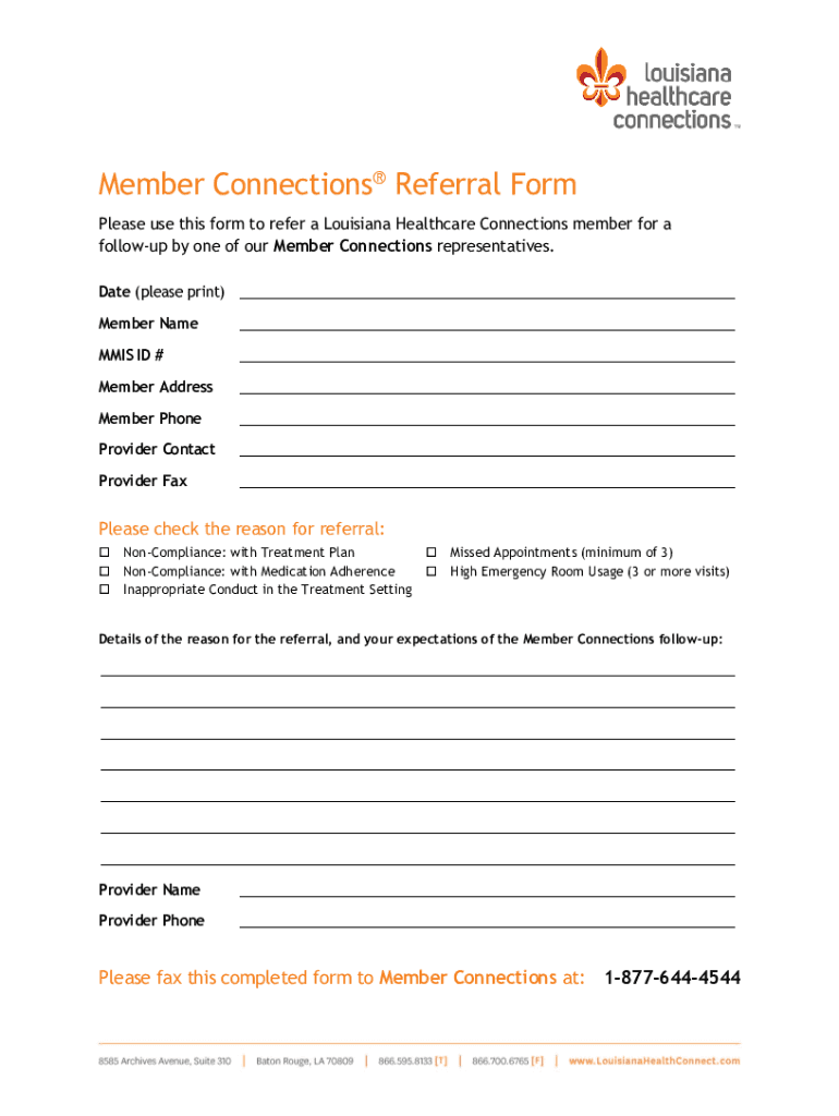 Fillable Online LHC-Member Connections Referral Form. Member Connections Referral Form Fax Email ...