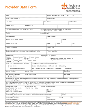 Fillable Online LHCC - Provider Data Form. Provider Data Form Fax Email ...
