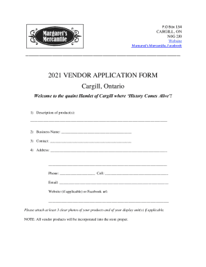 Fillable Online 2021 VENDOR APPLICATION FORM Cargill, Ontario Fax Email ...