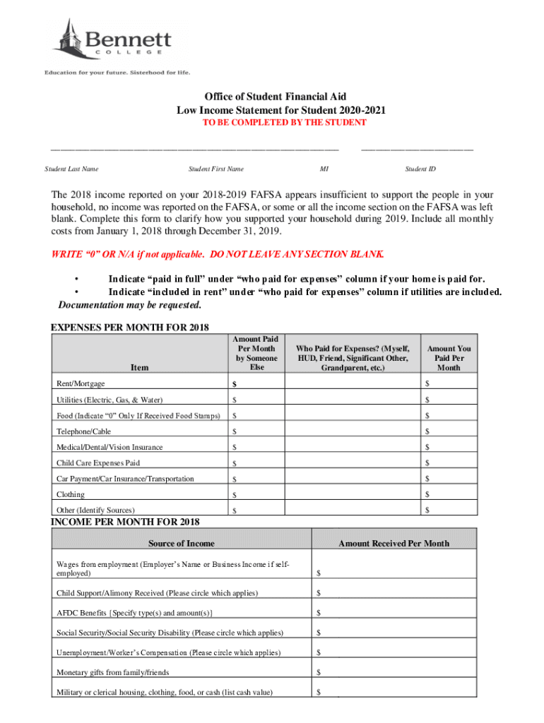 Fillable Online 2020-2021 Low-Income-Statement-Student.docx Fax Email ...