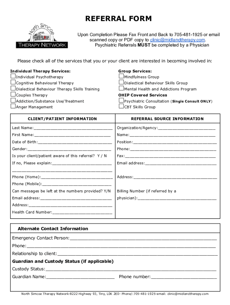 Fillable Online Fillable Referral Form - North Simcoe Therapy Network ... Fax Email Print ...