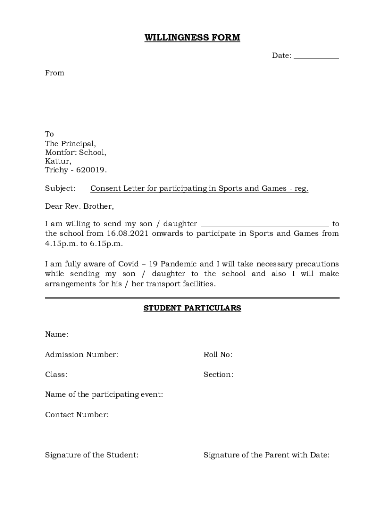 Fillable Online WILLINGNESS FORM - montforttrichy.com Fax Email Print ...