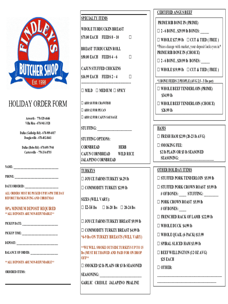 Fillable Online HOLIDAY ORDER FORM - mygourmetsteaks.com Fax Email ...