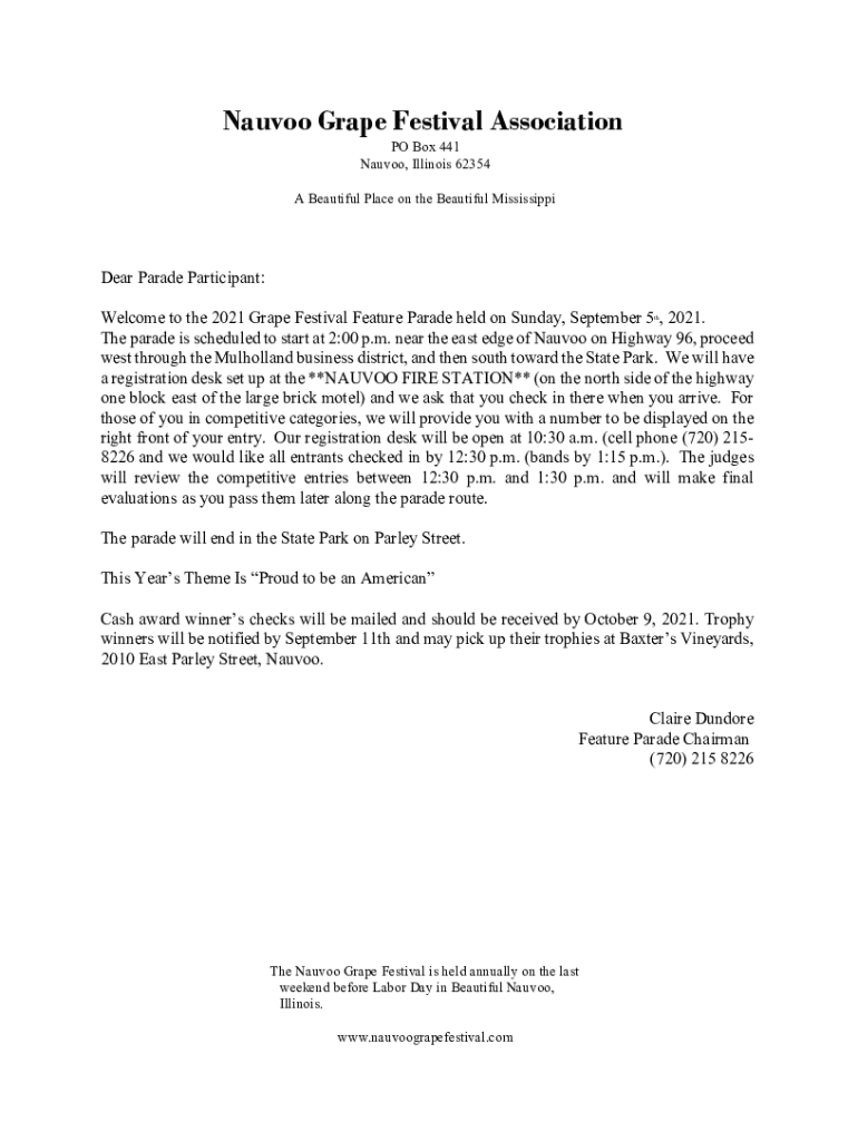 Fillable Online 2021 Feature Parade Letter & Registration Form.docx Fax ...