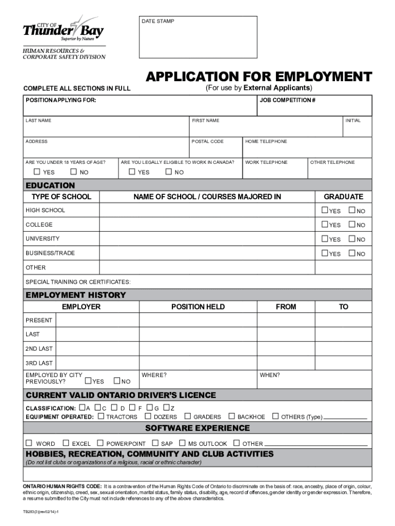 Fillable Online Get the free APPLICATION FOR EMPLOYMENT - City of ...