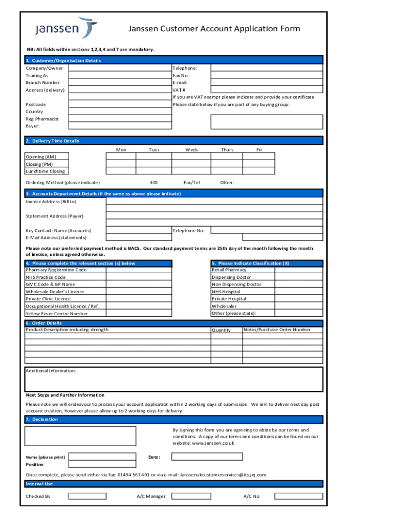 Fillable Online Janssen Customer Account Application Form Fax Email Print - pdfFiller