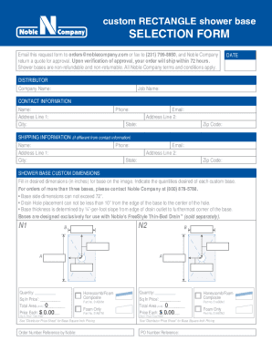 Fillable Online custom RECTANGLE shower base SELECTION FORM Fax Email ...