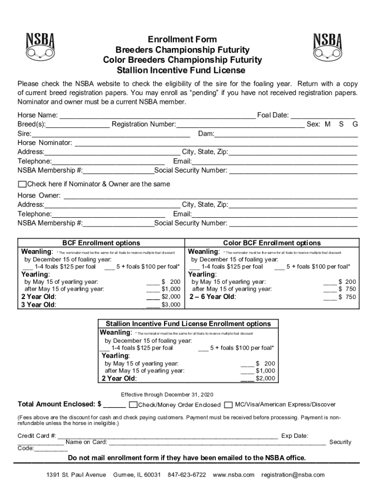 Fillable Online Enrollment Form Breeders Championship Futurity Color ... Fax Email Print - pdfFiller