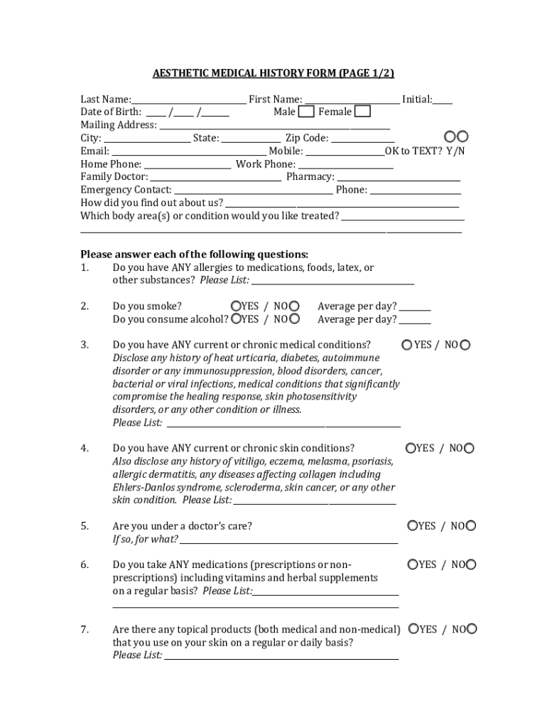 Fillable Online Patient Medical History Form Template Fax Email Print ...