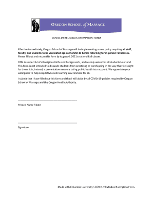 Fillable Online COVID-19 Religious Exemption Form Fax Email Print ...