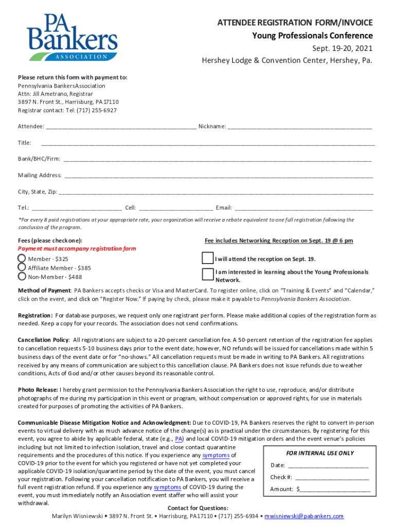 Fillable Online ATTENDEE REGISTRATION FORM/INVOICE Young Professionals ...