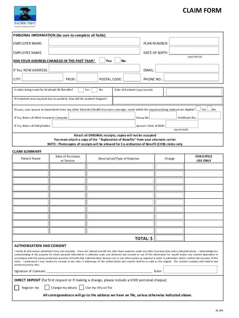 Fillable Online Out of Network Reimbursement Medical Claim Form - City ...