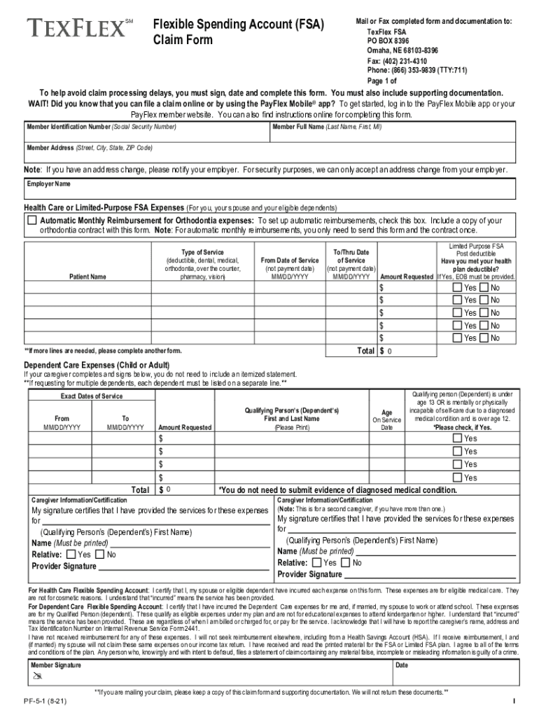 Fillable Online PF -5-1 Flexible Spending Account (FSA) Claim Form ...