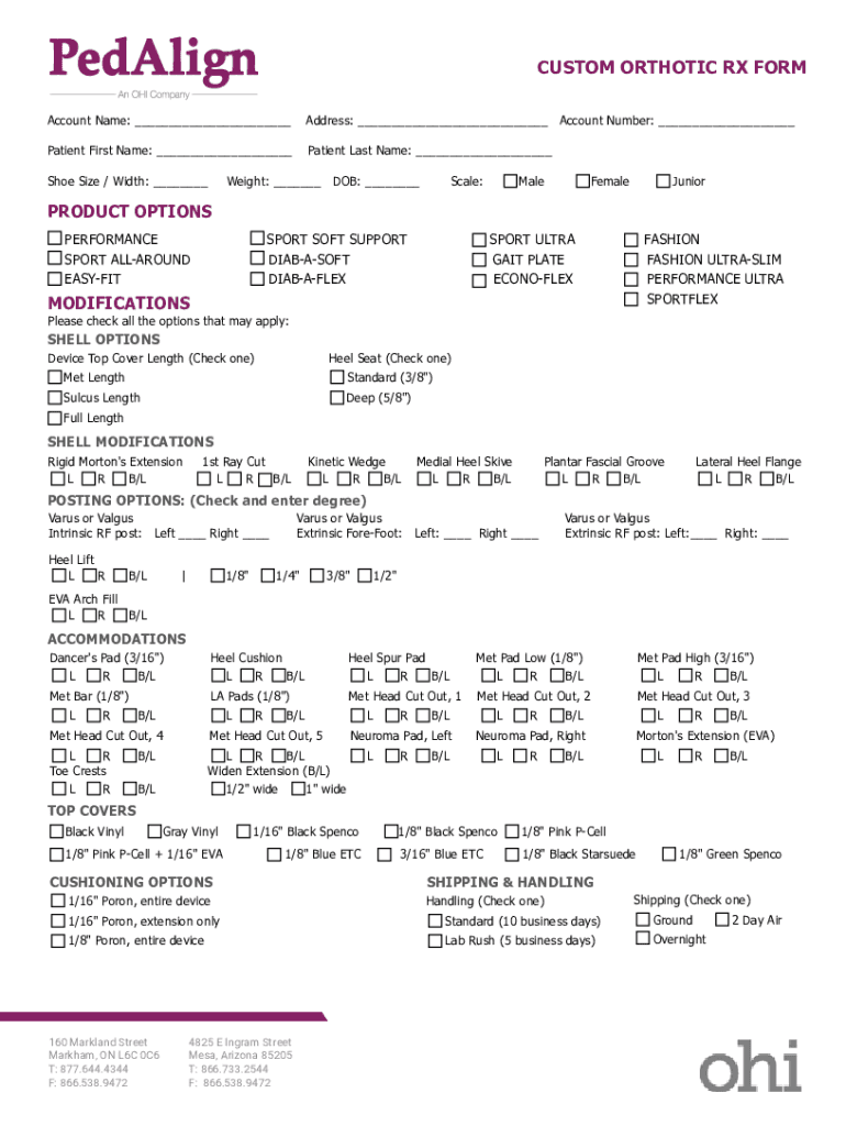 Fillable Online Custom Orthotics Order Form - Orthofeet Online Fax ...