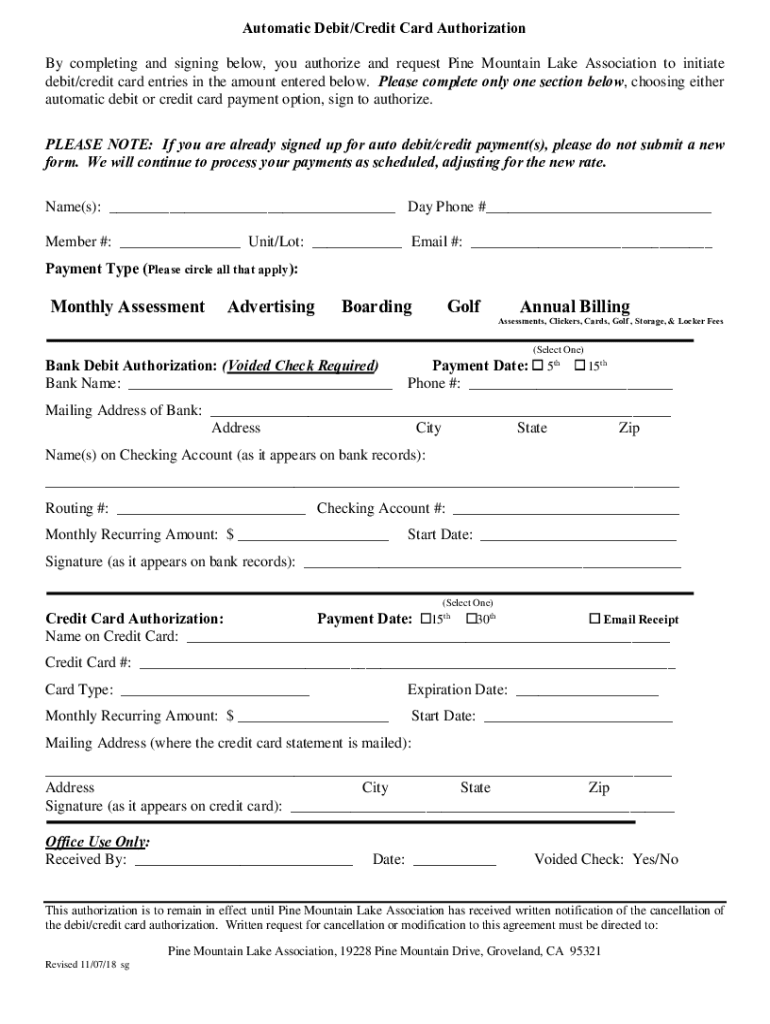 Fillable Online Auto Debit Credit Form 2019 Annual Fax Email Print ...