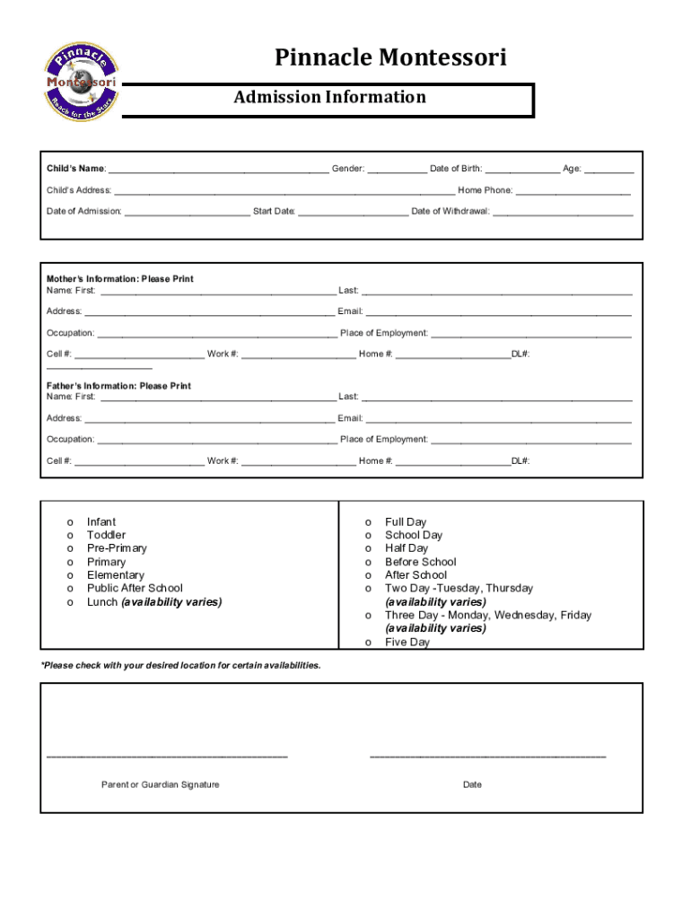 Fillable Online Middle School Application - Montessori Academy Of ...