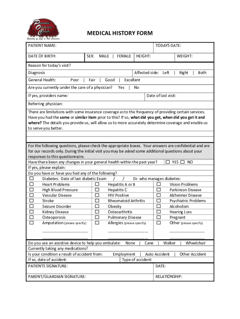 Fillable Online MEDICAL HISTORY FORM PLEASE COMPLETE ALL INFORMATION ...