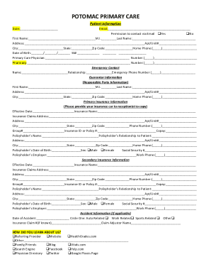 Fillable Online New Patient Packet. Potomac Primary Care - New Patient ...