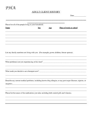 Fillable Online PHA Adult History Form Fax Email Print - pdfFiller