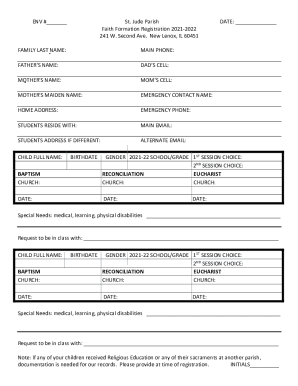 Fillable Online CHILD FULL NAME: BIRTHDATE GENDER 2021-22 SCHOOL/GRADE ...