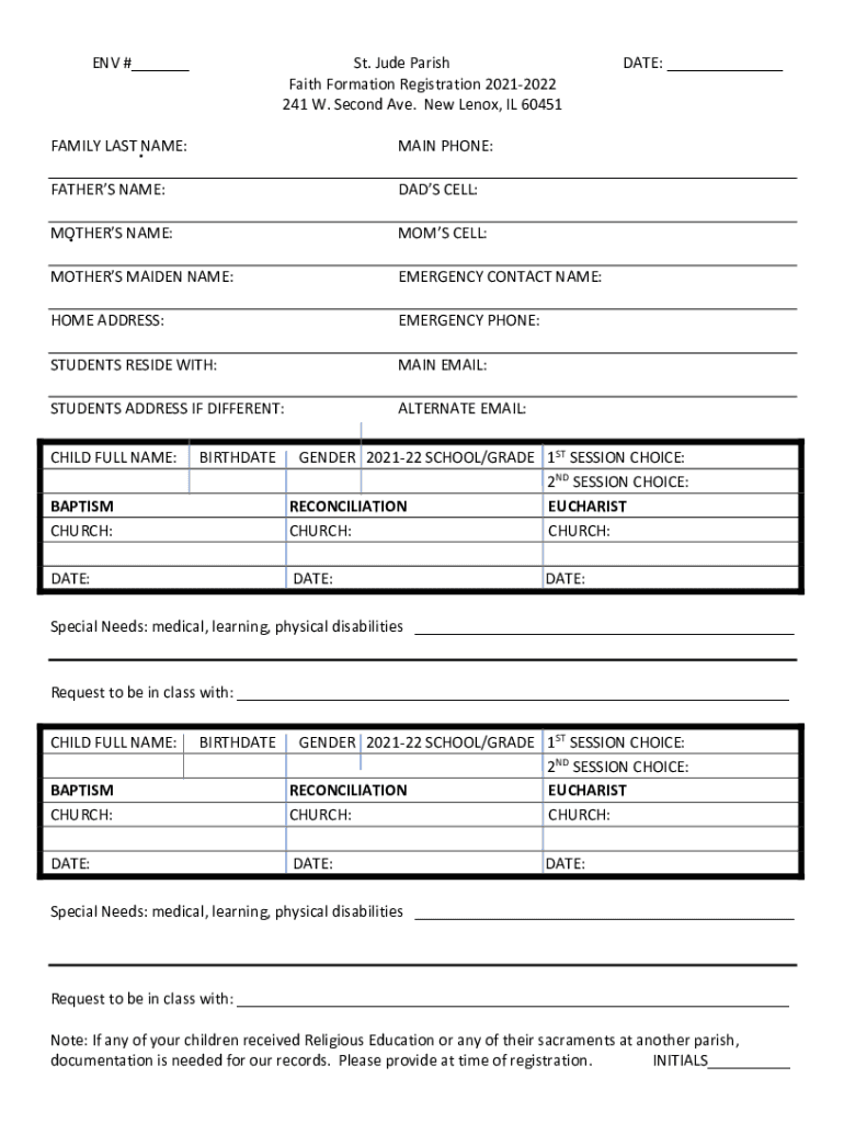 Fillable Online CHILD FULL NAME: BIRTHDATE GENDER 2021-22 SCHOOL/GRADE 1ST ... Fax Email Print ...