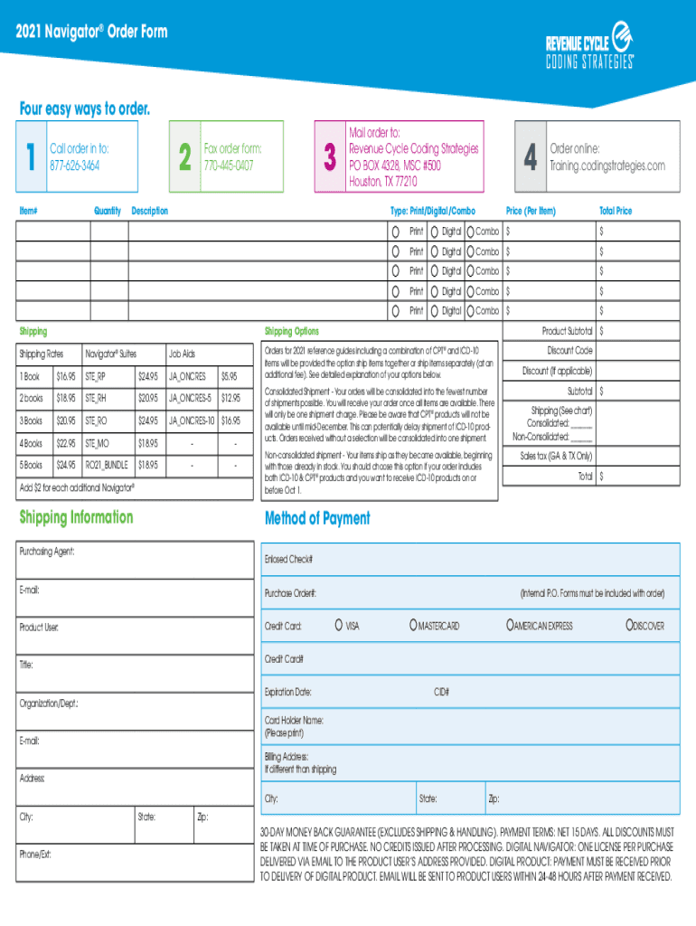 Fillable Online Specialty Online Training Order Form 2020 Navigator ...