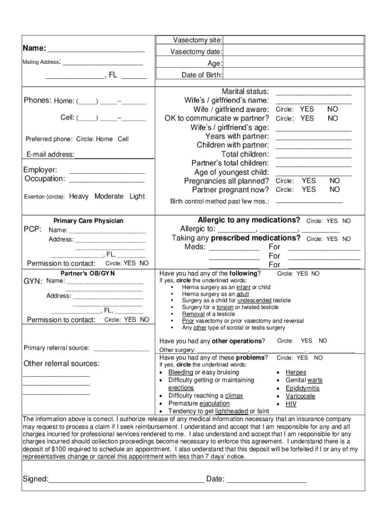 Fillable Online Vasectomy site: Fax Email Print - pdfFiller