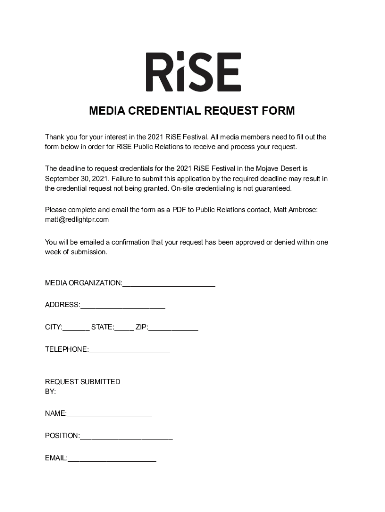 Fillable Online 2021 Media Credential Request Form Fax Email Print - pdfFiller