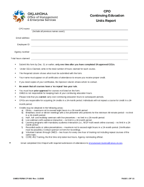 CPO Continuing Education Units Report (006). Reporting for current CPO ...