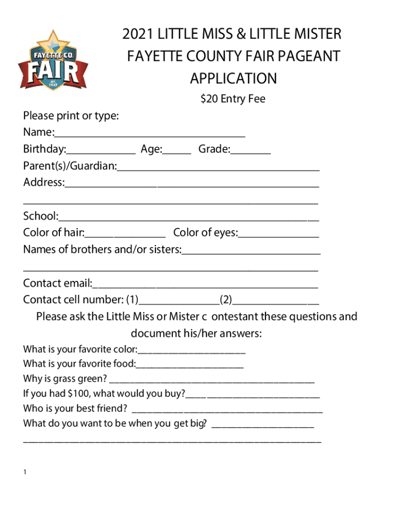 Fillable Online Little Miss and Mister Application - Fayette County ...