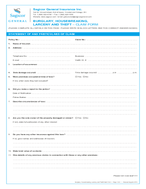 Fillable Online SGI - Burglary Claim Form Fax Email Print - pdfFiller