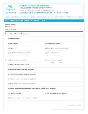 Fillable Online SGI -Workmens Comp Claim Form Fax Email Print - pdfFiller