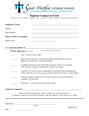 Fillable Online Godparent Form for Baptism - Saint Matthew Catholic ...