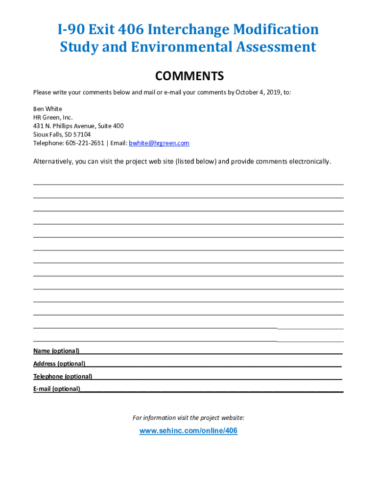Fillable Online I-90 Exit 406 Interchange Modification Study and ...