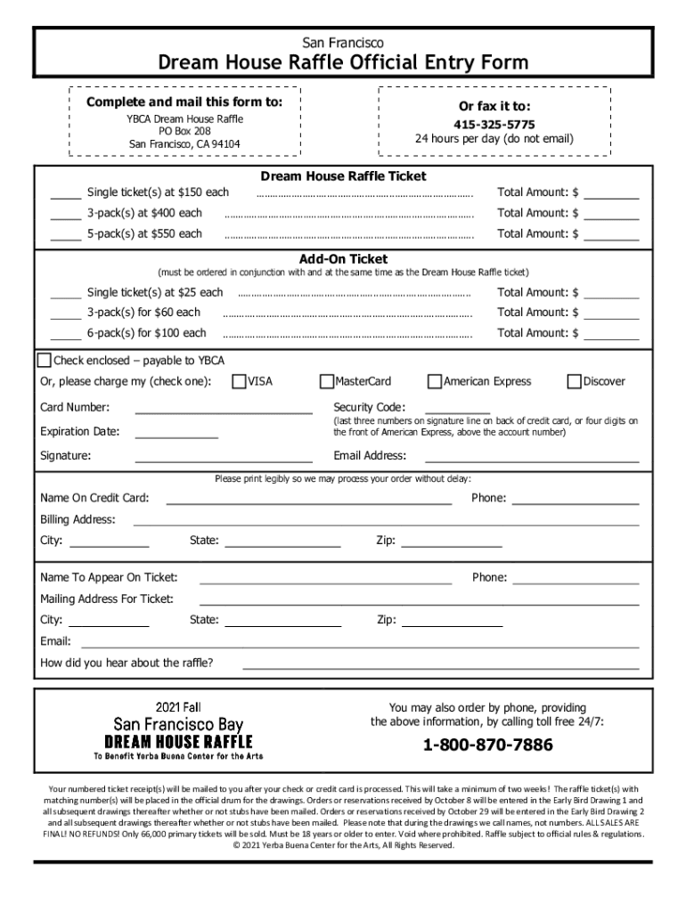 Fillable Online San Francisco Dream House Raffle Official Entry Form ...
