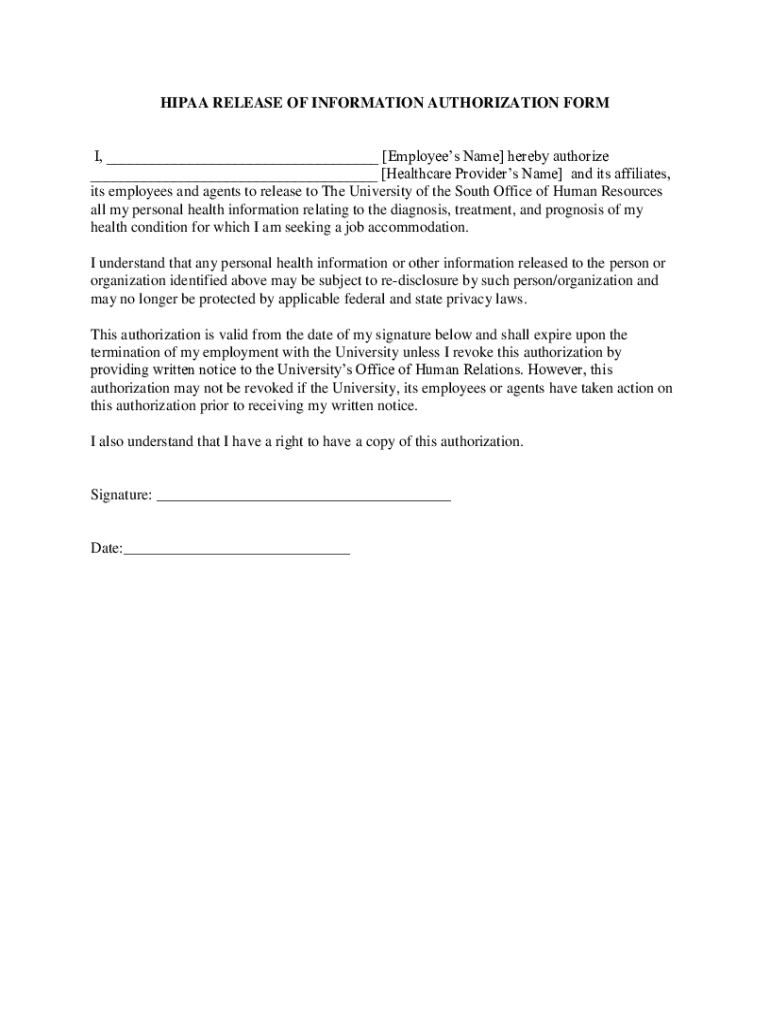 Fillable Online HIPAA RELEASE OF INFORMATION AUTHORIZATION FORM ...