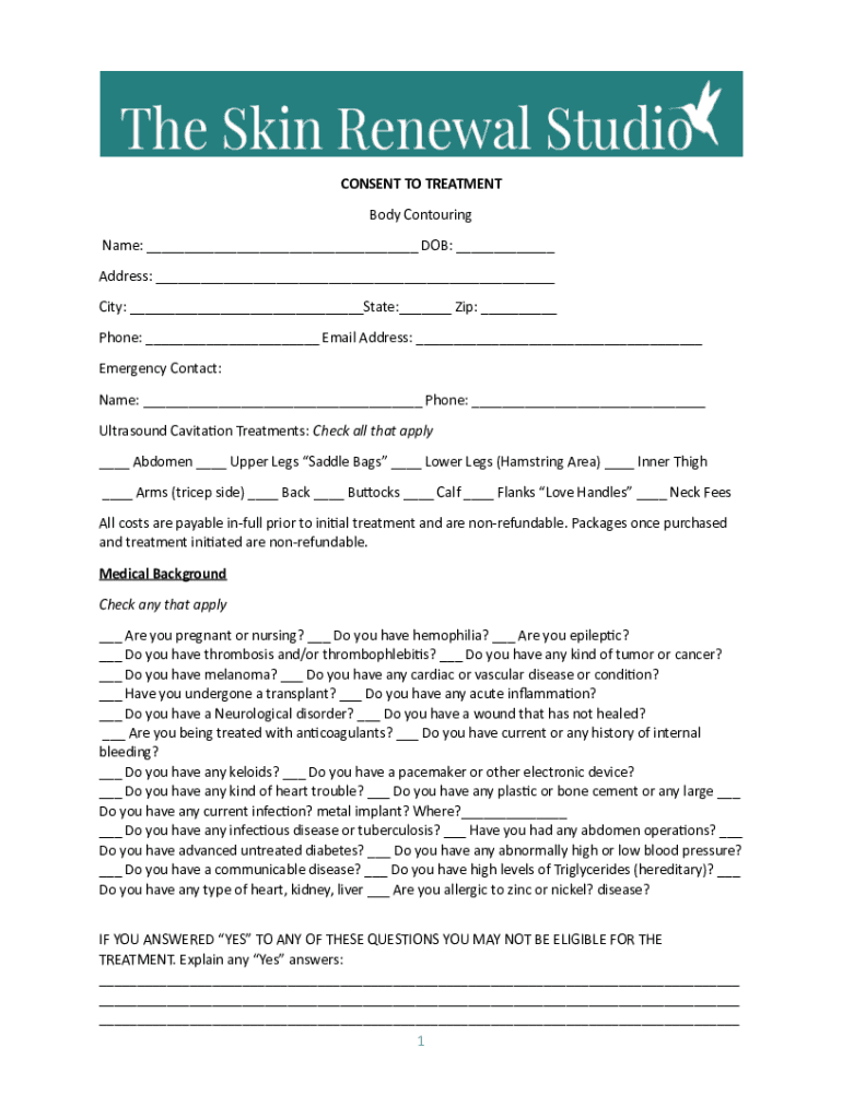 Fillable Online SKIN RENEWAL STUDIO Ultrasonic RF consent Form The Skin ...