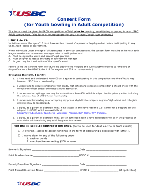 Fillable Online Consent Form (for Youth bowling in Adult competition ...