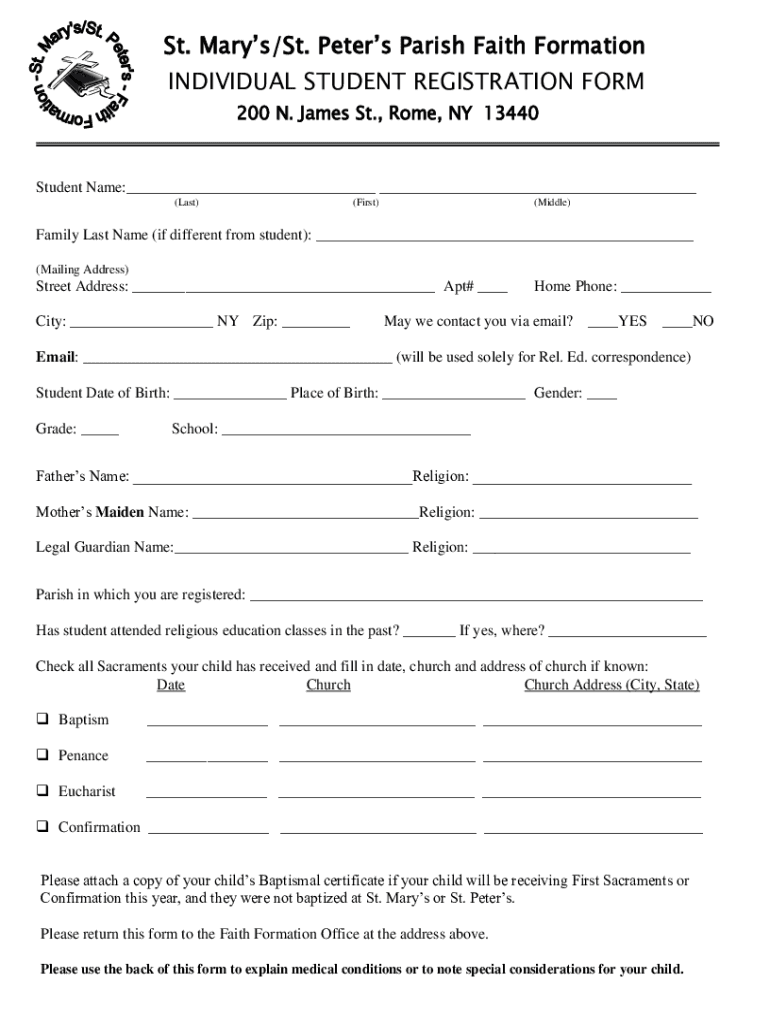 Fillable Online St. Mary s/St. Peter s Parish Faith Formation ...
