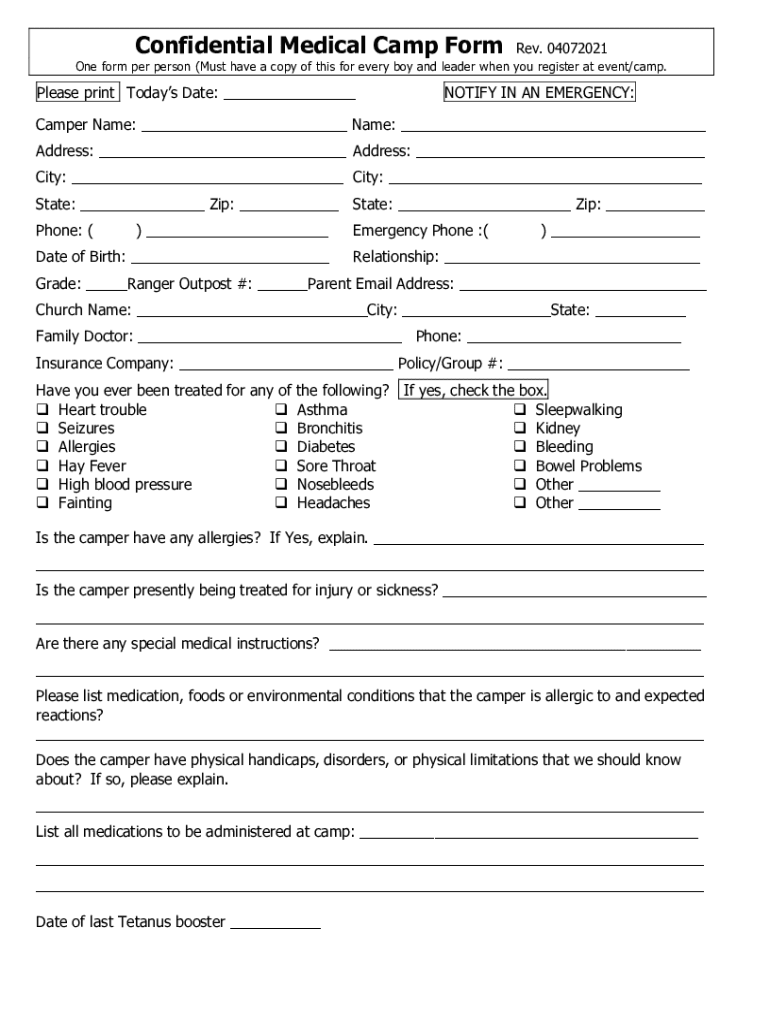 Fillable Online Confidential Medical Camp Form Fax Email Print - pdfFiller