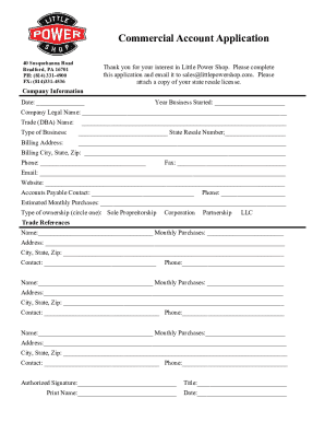 Fillable Online Commercial Account Application 1 Fax Email Print ...