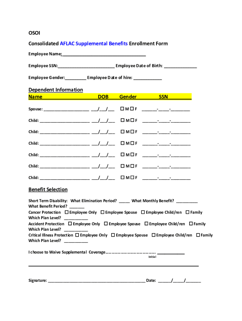 Fillable Online Consolidated AFLAC Supplemental Benefits Enrollment ...