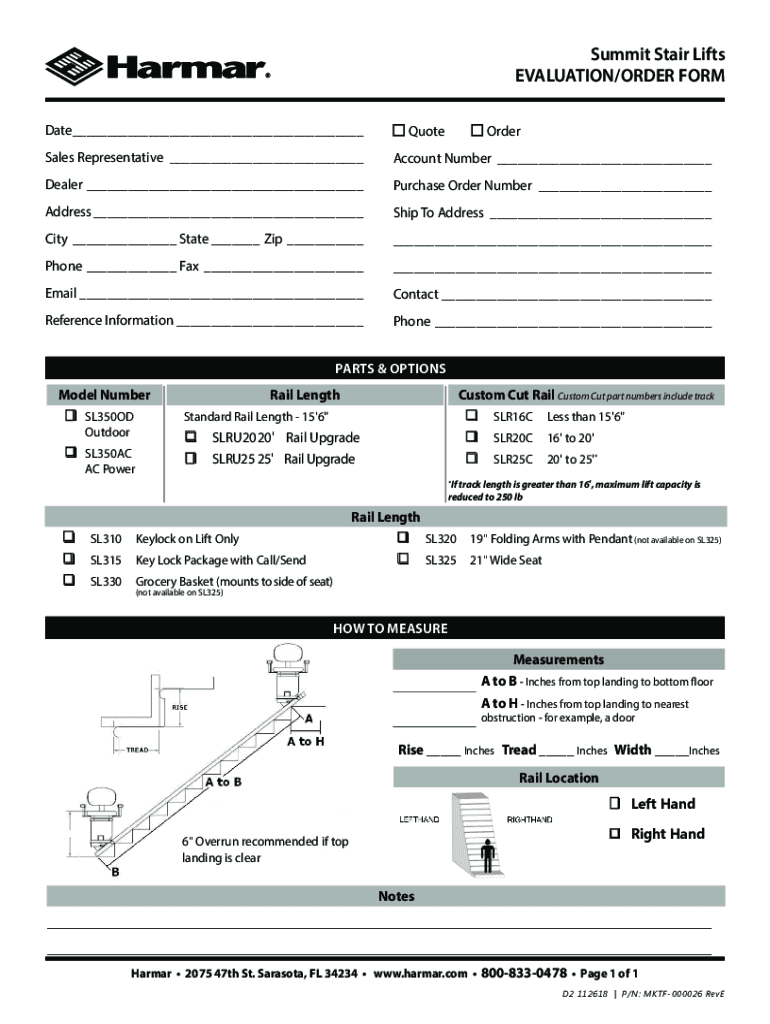 Fillable Online Pinnacle SL600 Stair Lift EVALUATIONORDER FORM - Fill ...