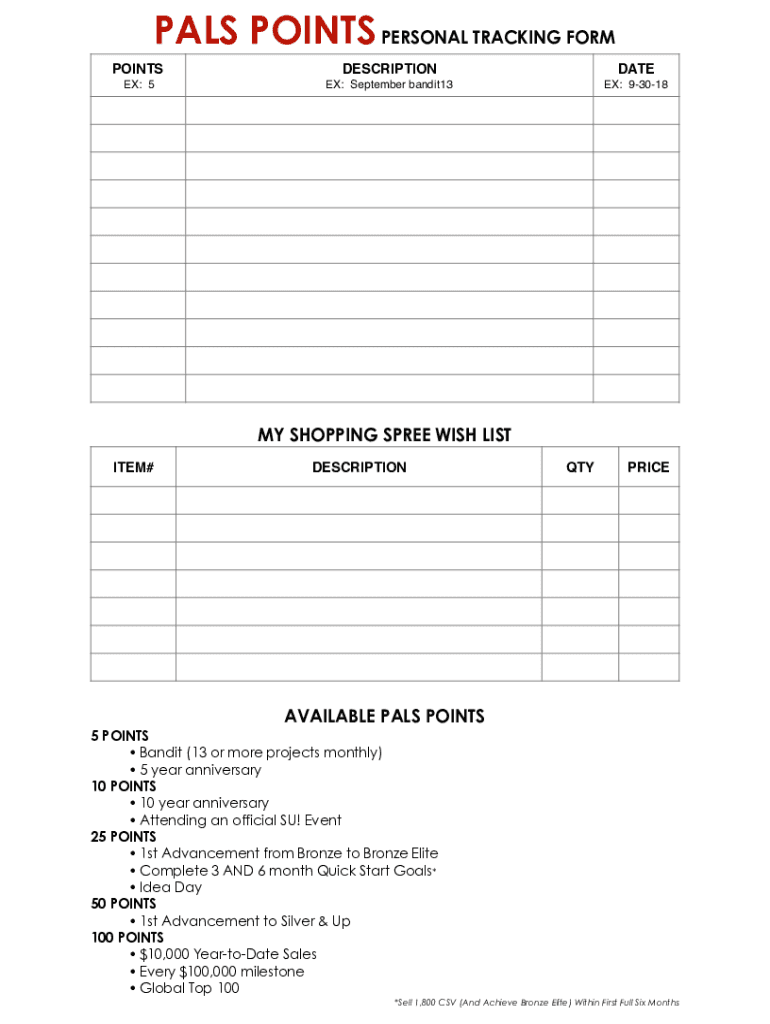 Fillable Online Pals Points Tracking Form Fax Email Print - pdfFiller